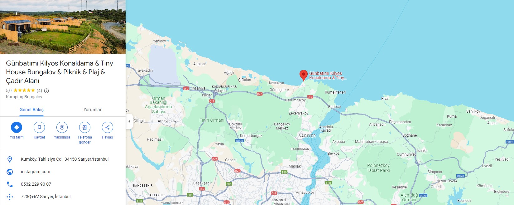İletişim Bilgileri - Günbatımı Kilyos Tiny House, Bungalov, Kamp, Plaj ...